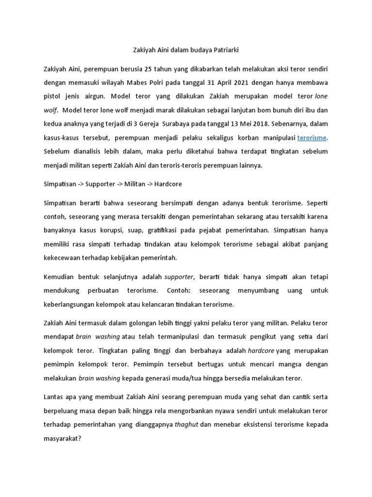 Zakiyah Aini dalam Budaya Patriarki | PDF