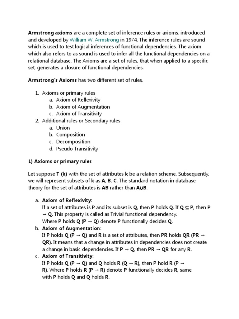 Armstrong Axioms | PDF | Mathematics | Mathematical Logic Armstrong Axioms | PDF | Mathematics | Mathematical Logic