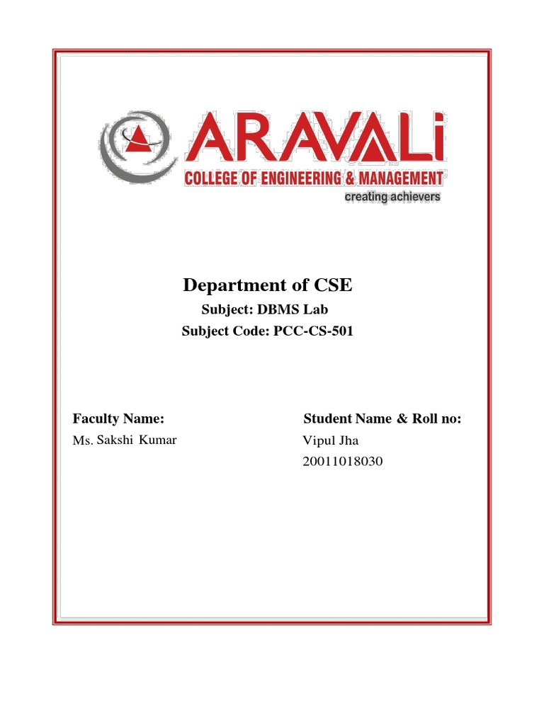Dbms Lab File | PDF | Databases | Oracle Database