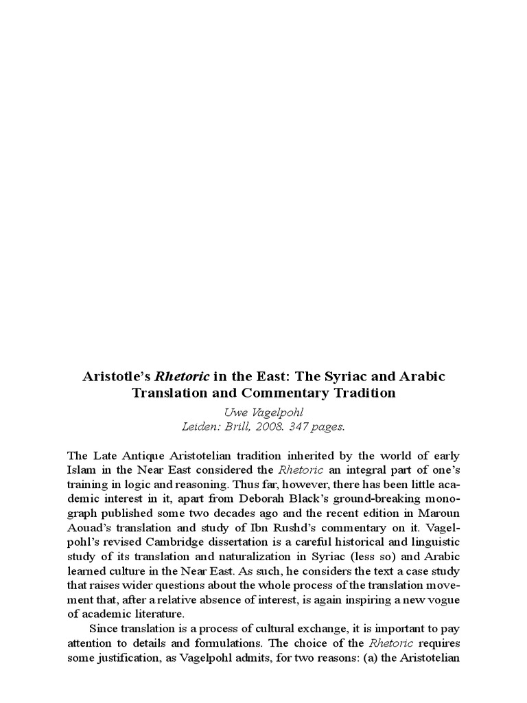 Aristotles Rhetoric in The East | Download Free PDF | Rhetoric ...