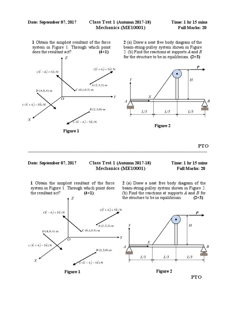 Class Test 1 Mechanics (ME10001) | PDF | Force | Truss