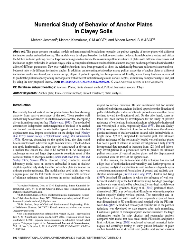 Numerical Study of Behavior of Anchor Plates in Clayey Soils | PDF ...