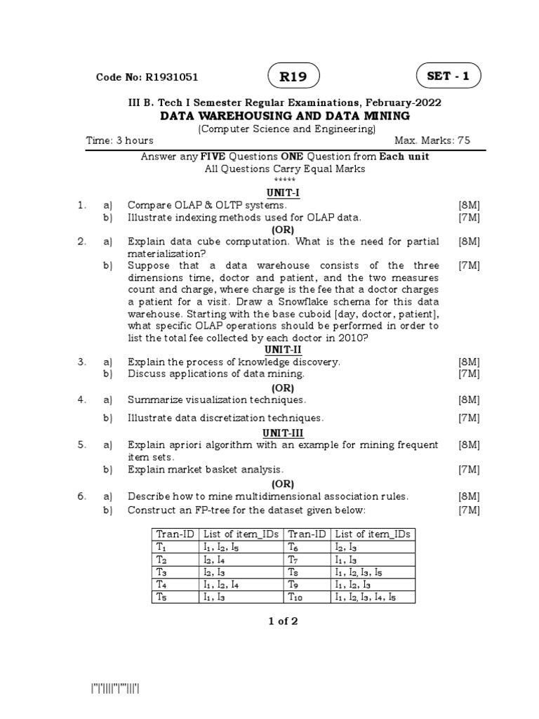 DATA WAREHOUSING AND DATA MINING Question | PDF | Data Warehouse ...