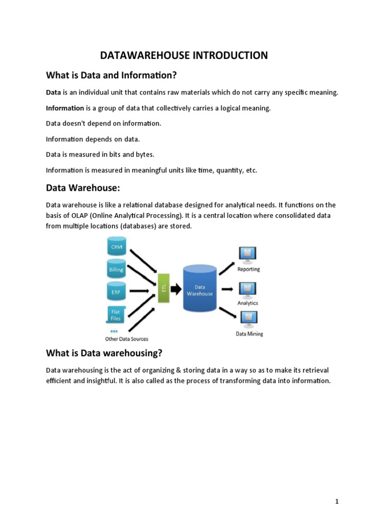 Unit-1 Lecture Notes | PDF | Data Warehouse | Databases Unit-1 Lecture Notes | PDF | Data Warehouse | Databases