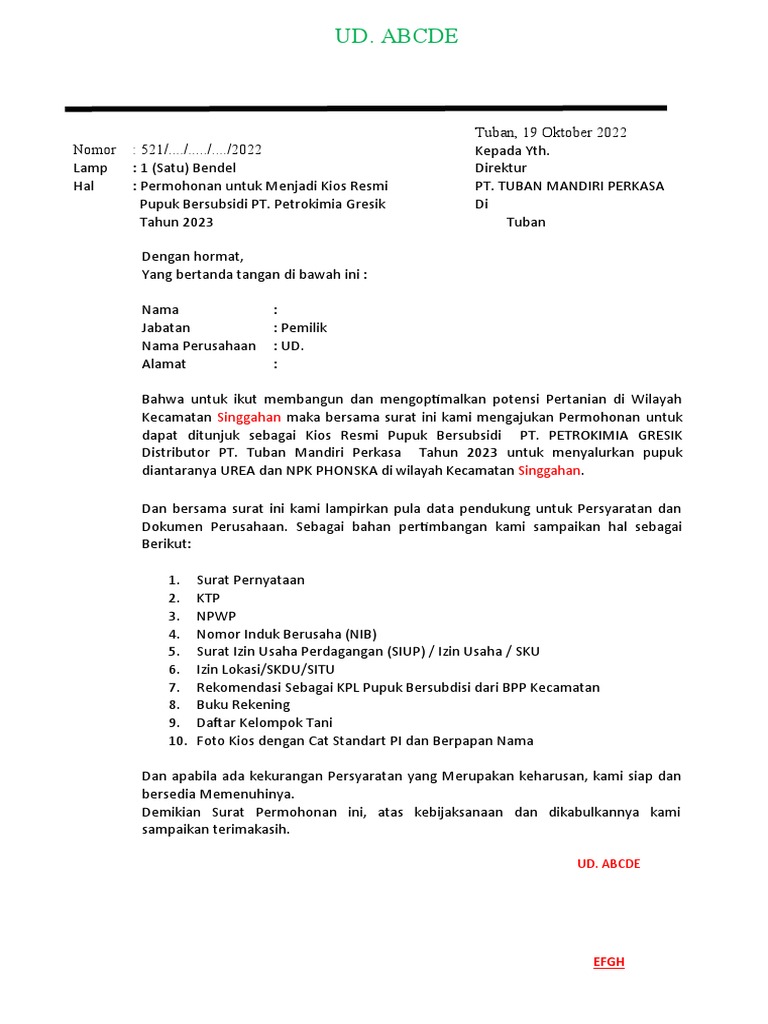 PERMOHONAN KIOS Terbaru 123 | PDF | Bisnis