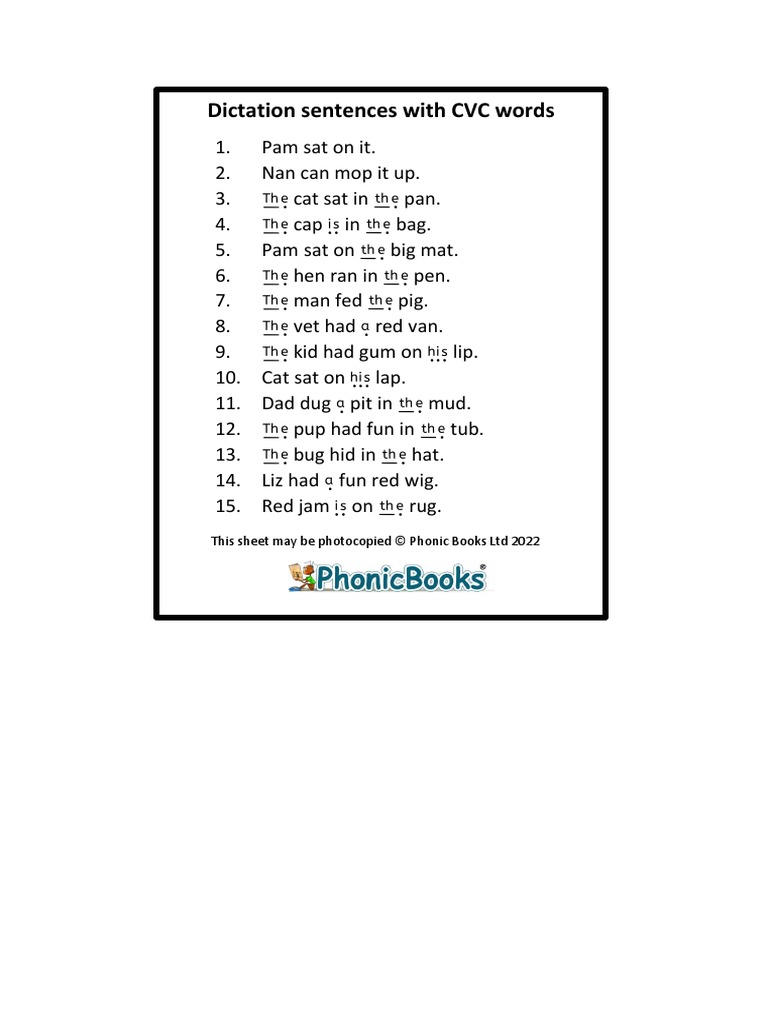 Dictation CVC Sentences | PDF | Travel | Foreign Language Studies