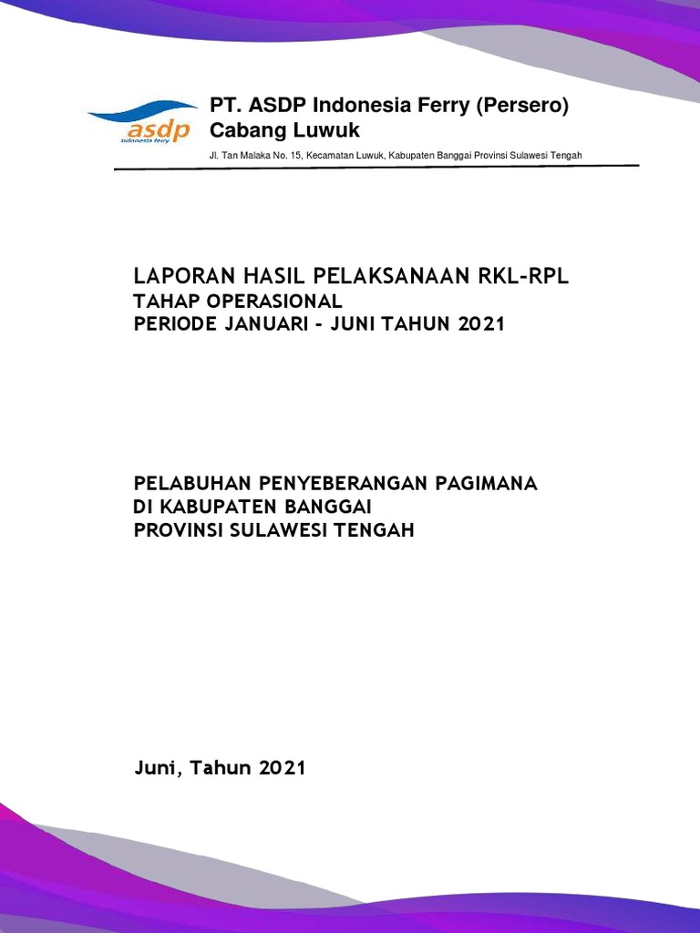 Laporan Hasil Pelaksanaan RKL-RPL: PT. ASDP Indonesia Ferry (Persero ...
