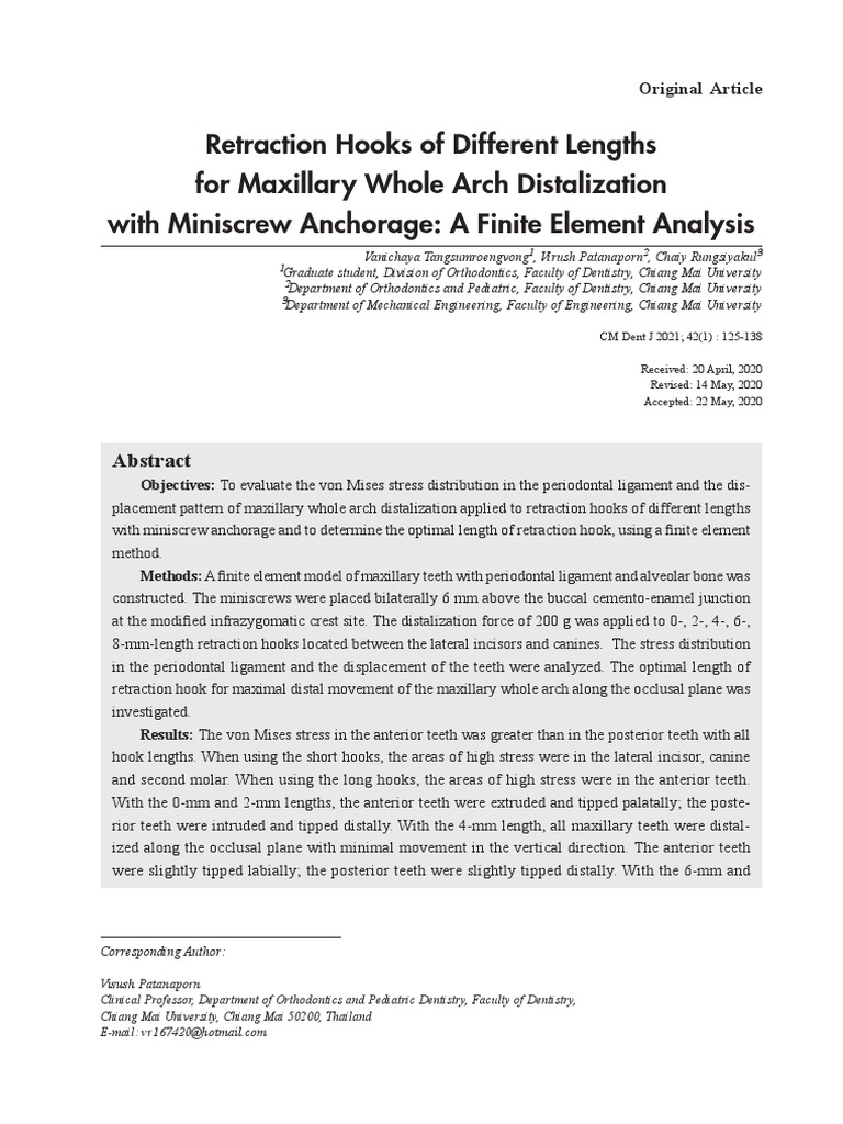Optimal Retraction Hook Lengths in Orthodontics | PDF | Mouth | Dental ...