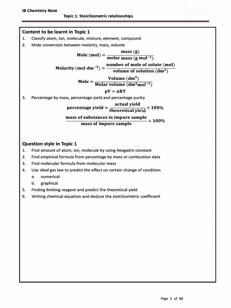 Stoichiometric Relationships and the Particulate Nature of Matter: An ...