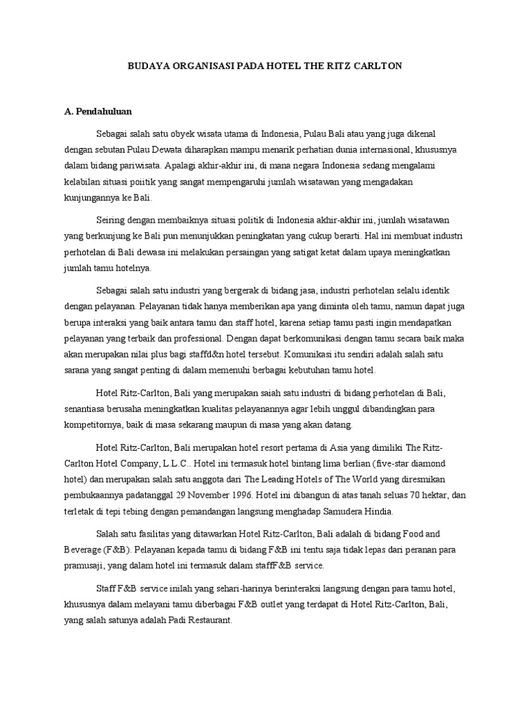 Budaya Organisasi Pada Hotel The Ritz Carlton Iril | PDF