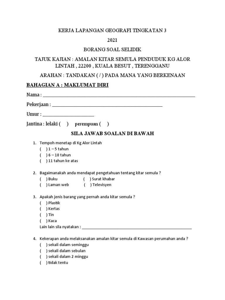 Kerja Lapangan Geografi Tingkatan 3 | PDF