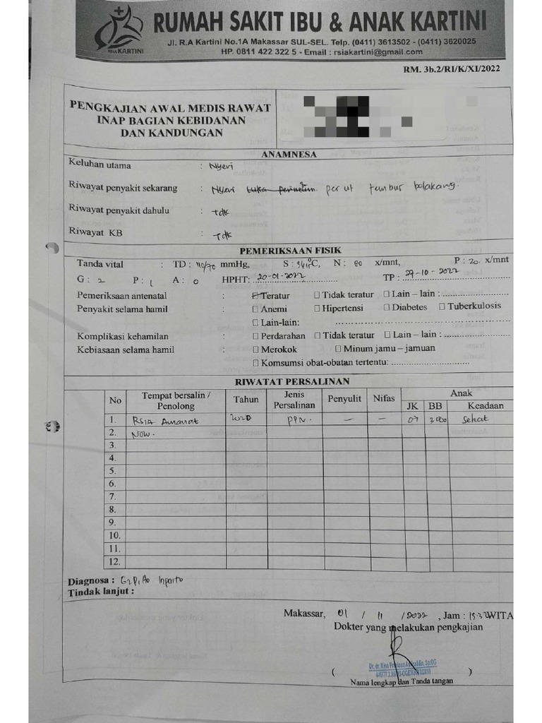 Pengkajian Awal Medis Ranap | PDF