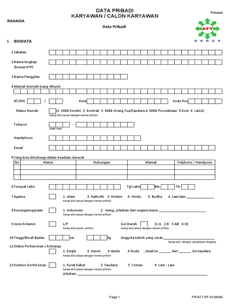 Form Data Pribadi Calon Karyawan | PDF
