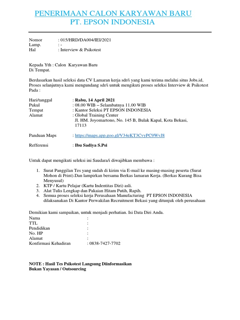 Panggilan PT EPSON | PDF