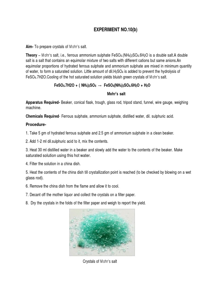 EXP 10 (B) Mohr Salt | PDF