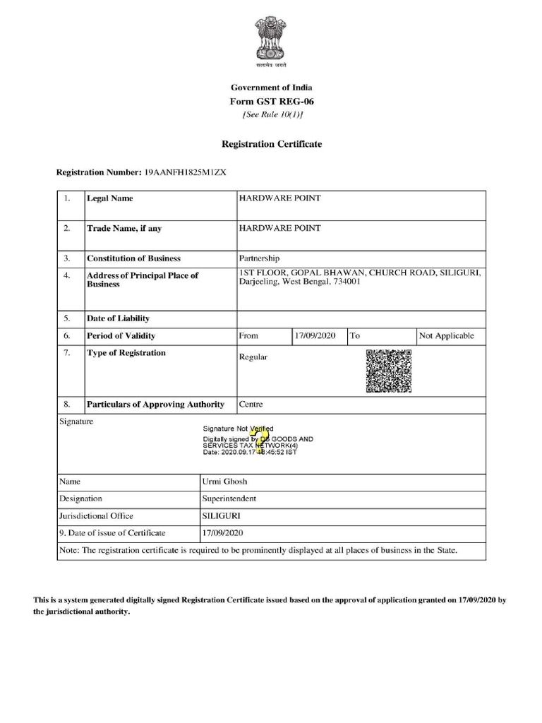 GST Certificate - 1 | PDF