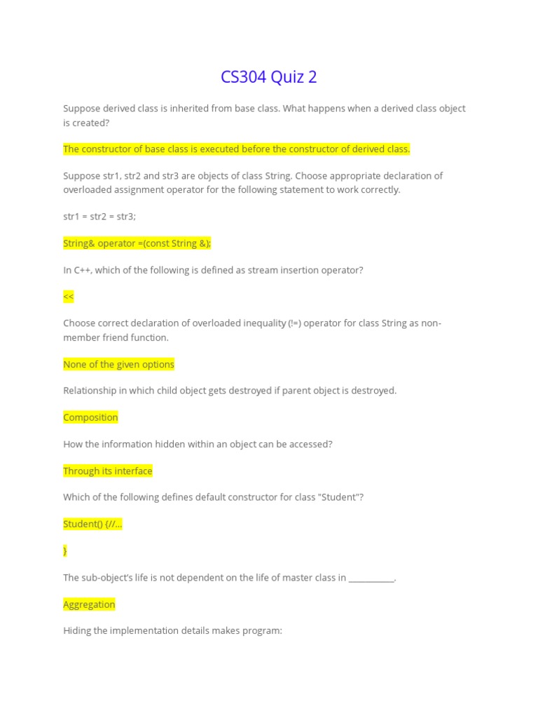 cs304 Quiz 2 by Smile? | PDF | Class (Computer Programming) | Inheritance (Object Oriented ...