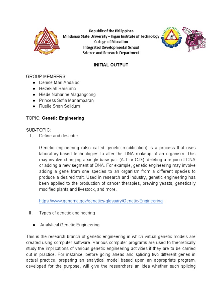 Genetic Engineering: Defining, Describing and Discussing its Types ...