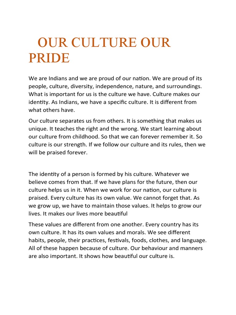 Our Culture Our Pride | PDF | Social Institutions | Behavioural Sciences