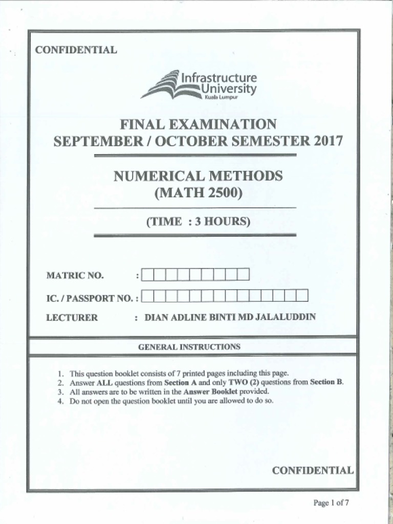 Math 2500 Numerical Methods 201709 | PDF