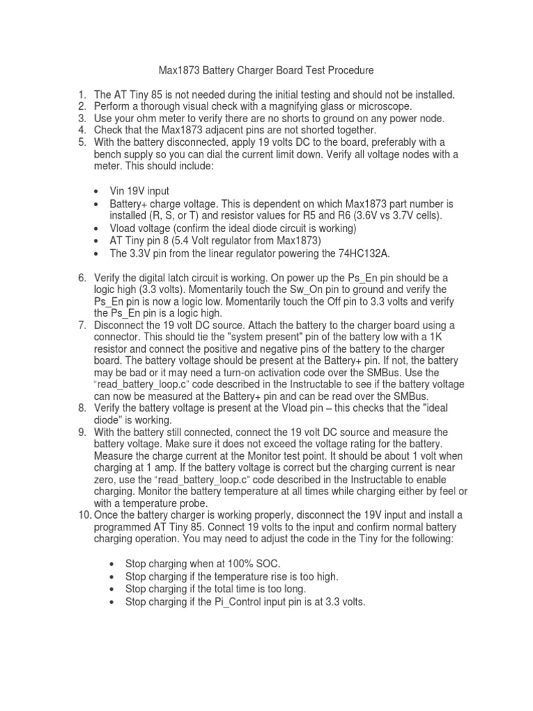 Max1873 Battery Charger Board Test Procedure | PDF | Battery Charger ...