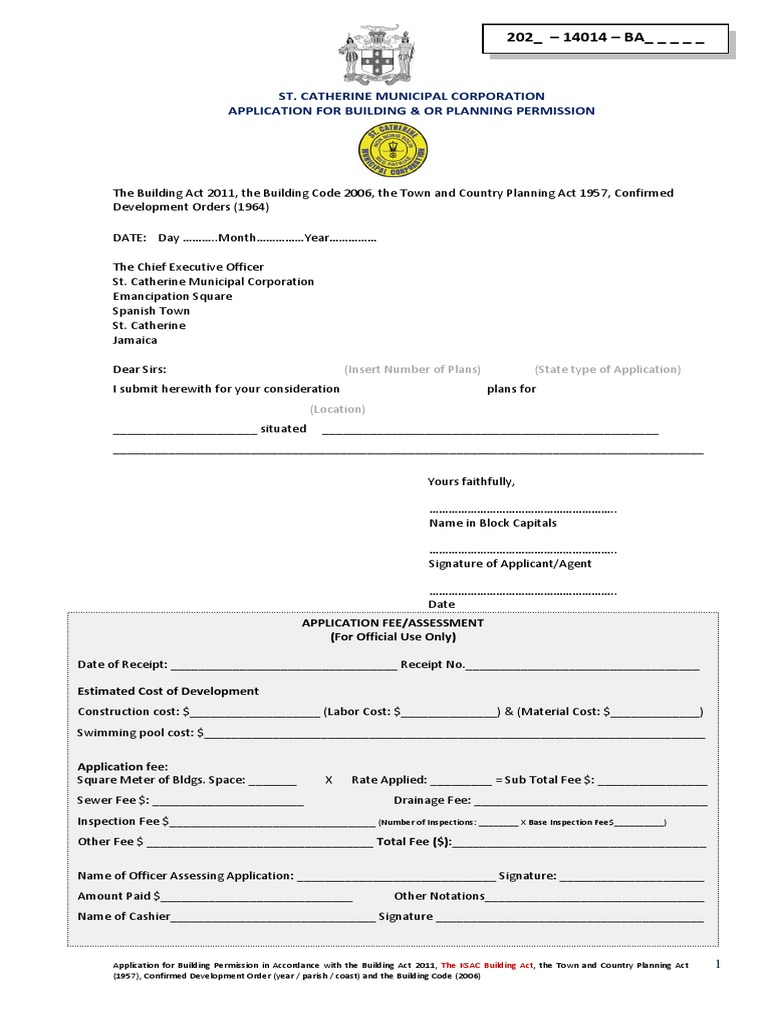 St. Catherine Building Application Form | PDF | Septic Tank | Fine ...