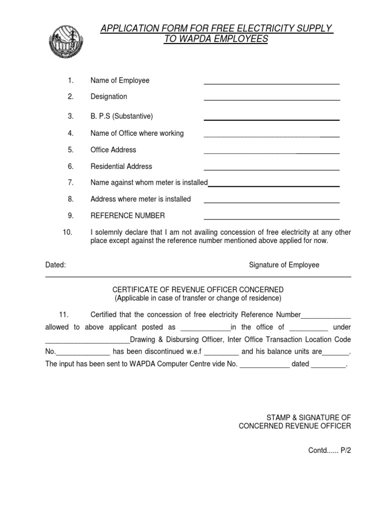 Free Electricity Supply Form | PDF