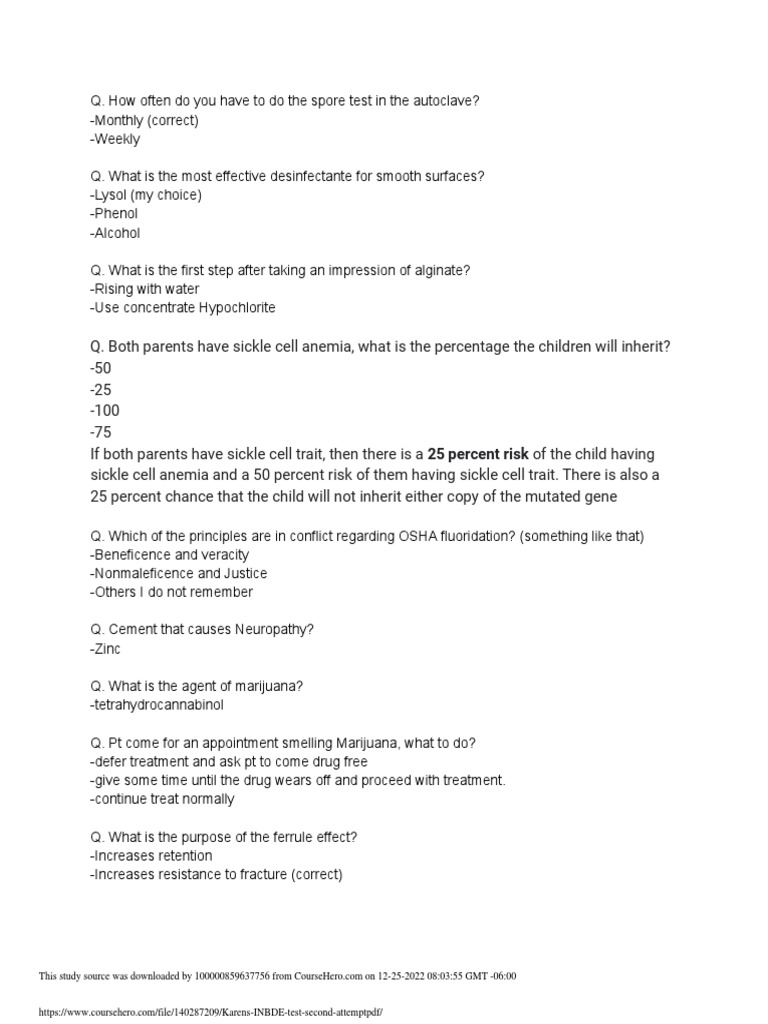 Karen S INBDE Test Second Attempt PDF | PDF | Tooth | Diseases And ...