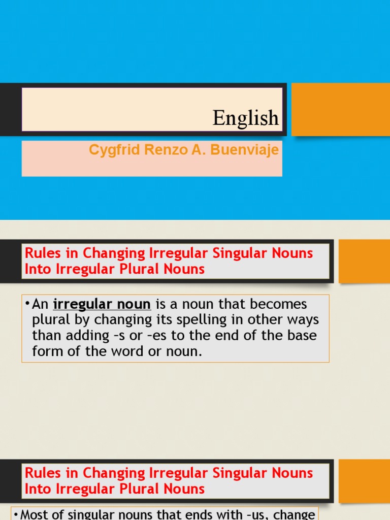 Rules in Changing Irregular Singular Nouns Into Irregular Plural Nouns | PDF | Grammatical ...
