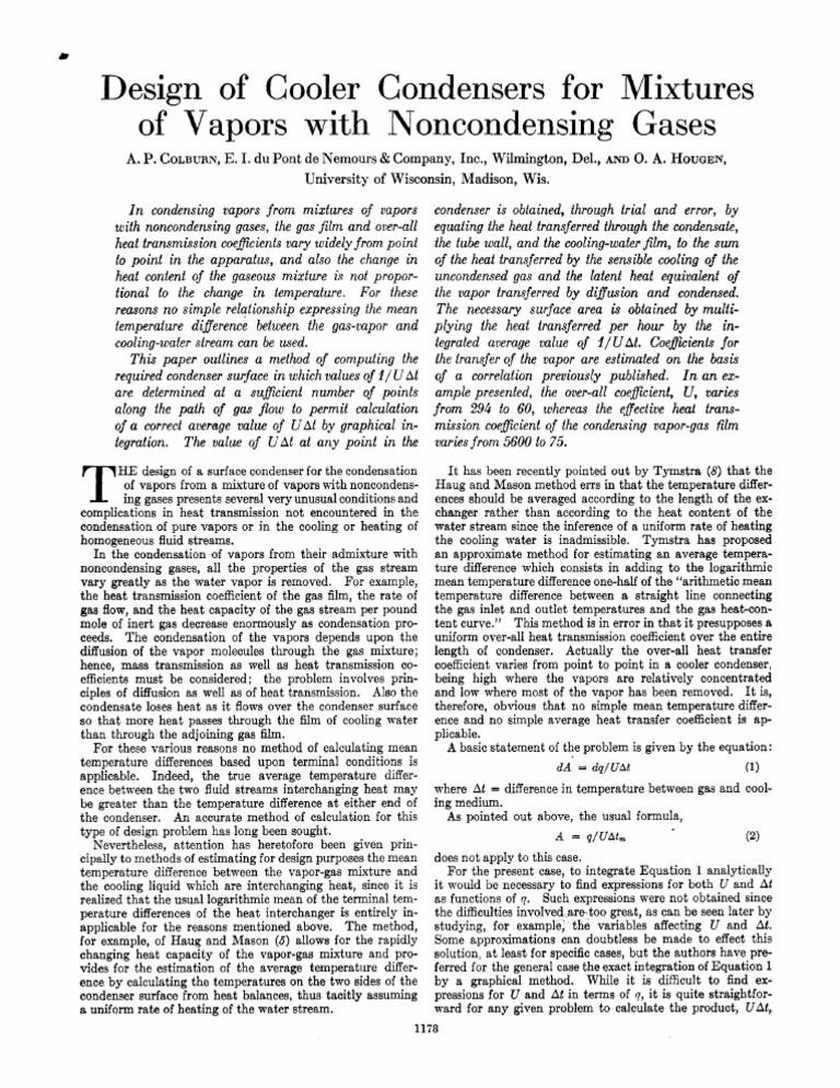Design of Cooler Condenser For Mixtures of Vapor With NCG | PDF | Gases ...