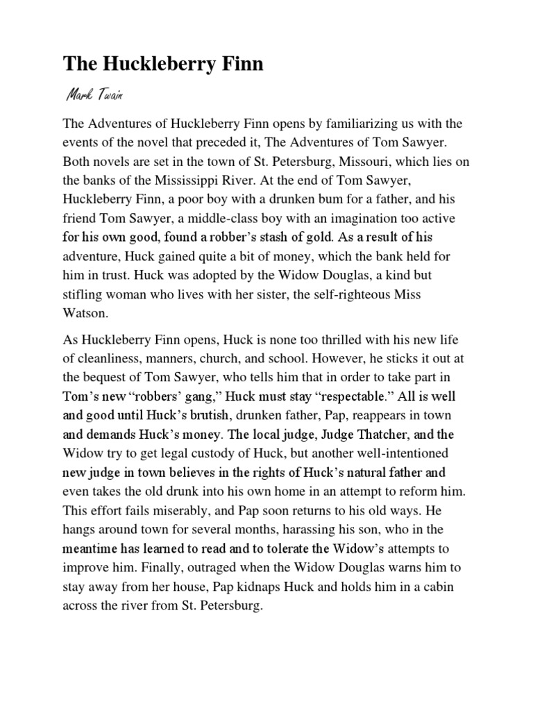 Huckleberry Finn: Chapter 1 Summary | PDF