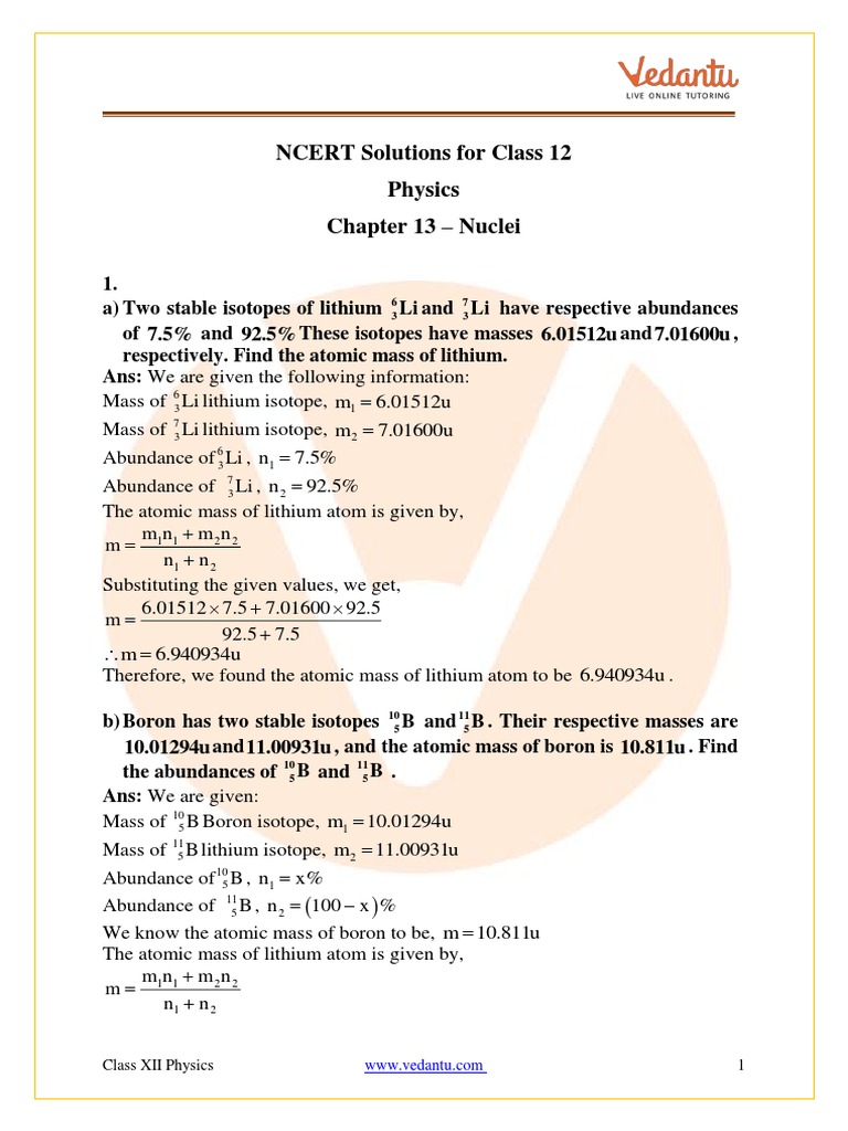 Class 12 - Physics - Nuclei | PDF | Nuclear Fission | Nuclear Reaction