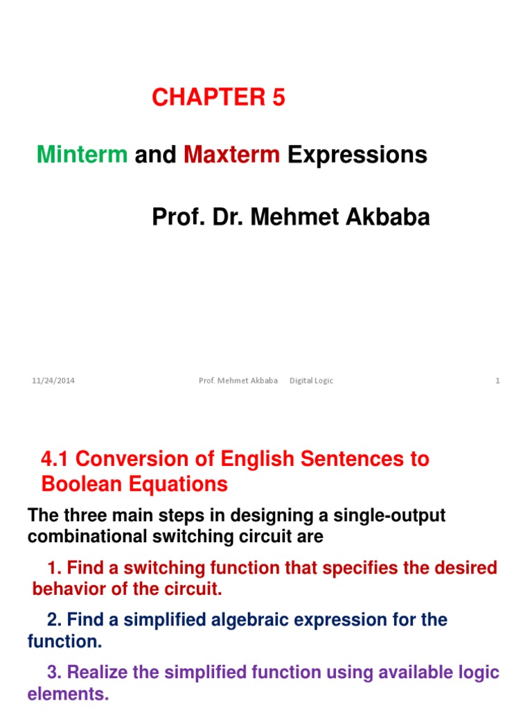 Blm221 Week 5 Minterm Maxterm Pdf Boolean Algebra Teaching Mathematics