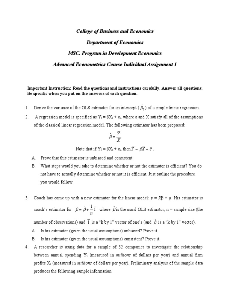Advanced Econometrics Individual Assignment: Analyzing a Regression ... Advanced Econometrics Individual Assignment: Analyzing a Regression ...