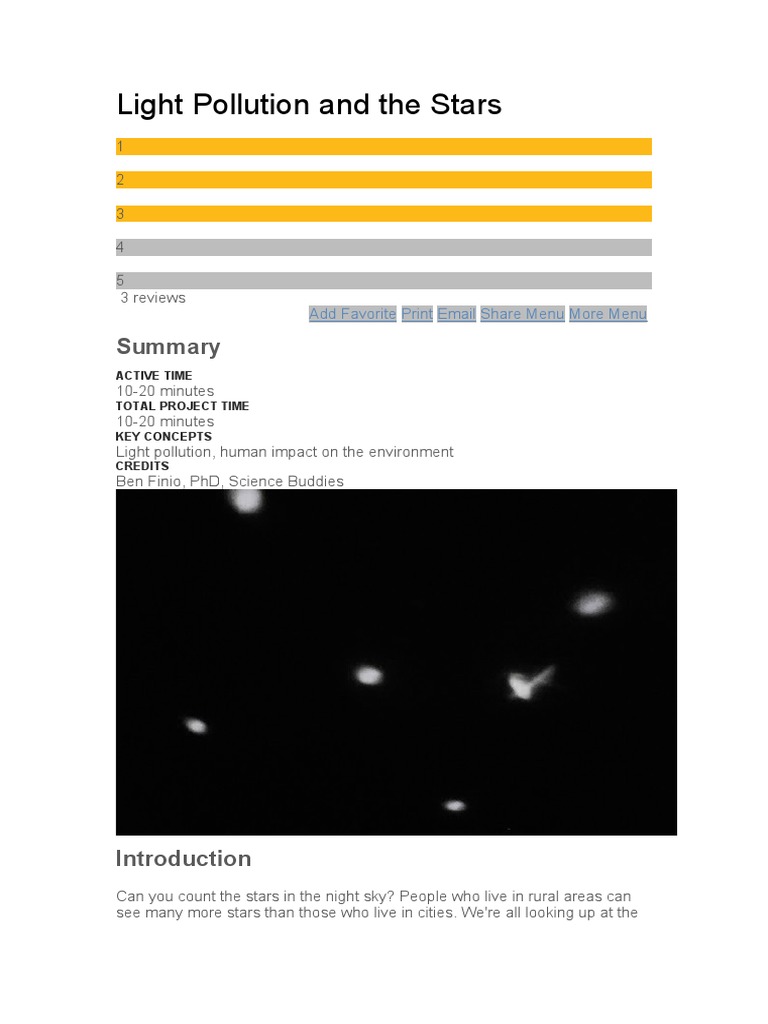 Light Pollution and The Stars | PDF | Experiment | Flashlight