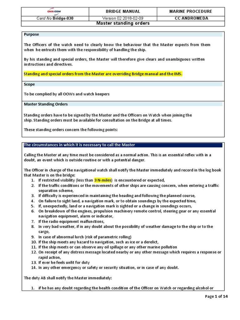 Bridge-030-Master S Standing Orders | PDF | Shipping