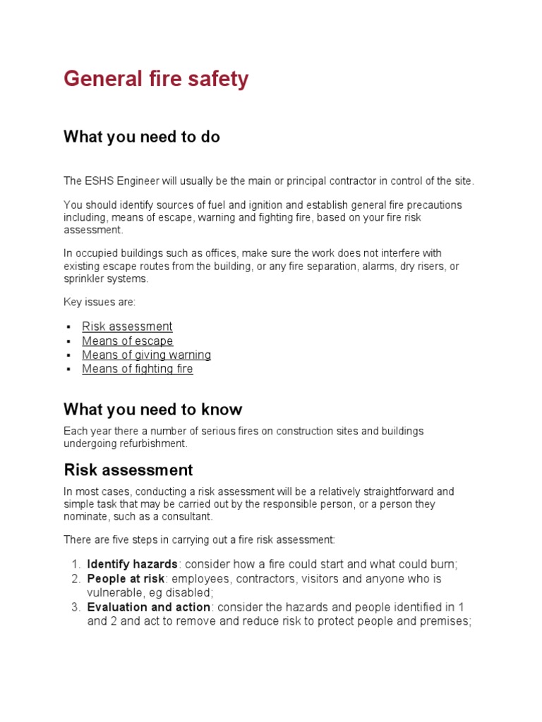 Risk assessment - Fire | PDF | Fires | Fire Safety