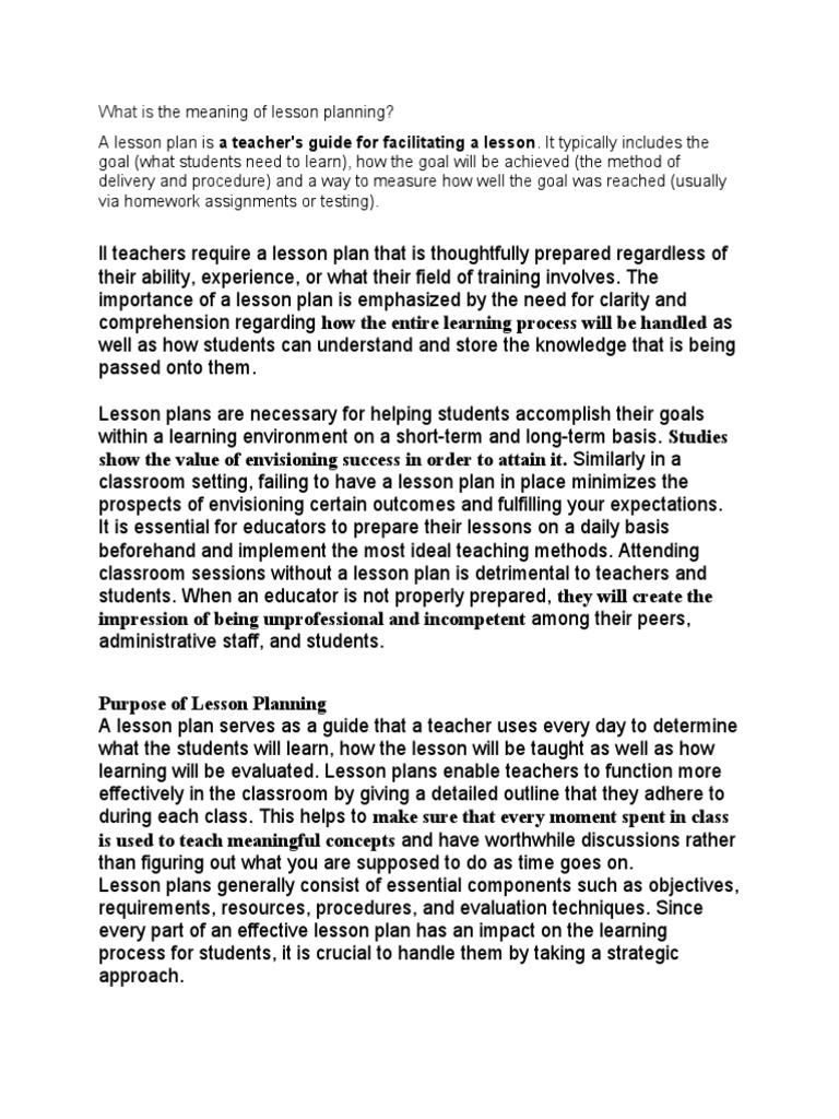 What Is The Meaning of Lesson Planning | PDF | Lesson Plan | Teachers