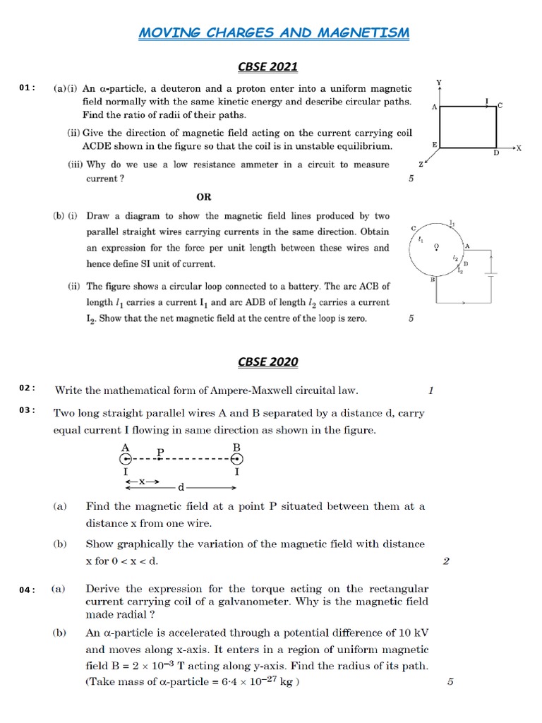 03-Moving Charges and Magnetism Pyq | Download Free PDF | Electromagnetism | Electrical Engineering