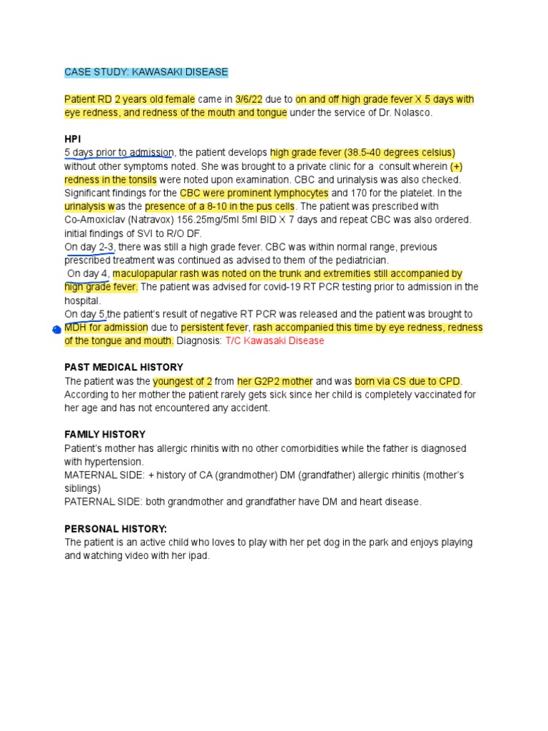 Kawasaki Disease Case Study: Patient RD | PDF | White Blood Cell ...