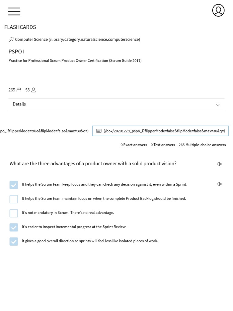 Set of Flashcards PSPO I 5 | PDF | Scrum (Software Development) | Information Age