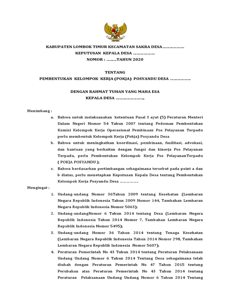 Contoh - SK Pokja Posyandu Desa | PDF