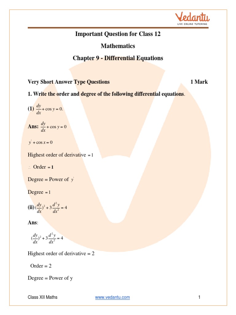 Class 12 Differential Equations Guide | PDF