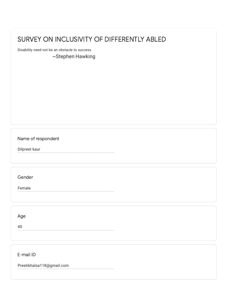 Survey On Inclusivity of Differently Abled | PDF | Disability | Gender