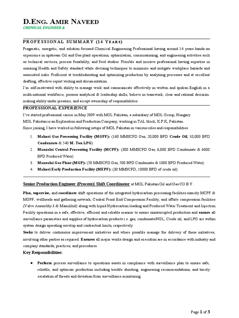 Amir Naveed -Resume Oil and Gas | PDF | Reliability Engineering ...