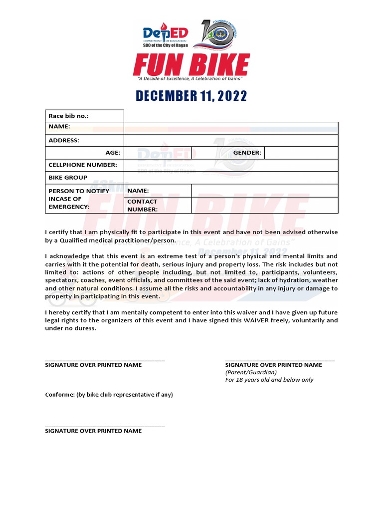 DepEd 10th Year Anniversary FUN BIKE Registration Form | PDF | Law