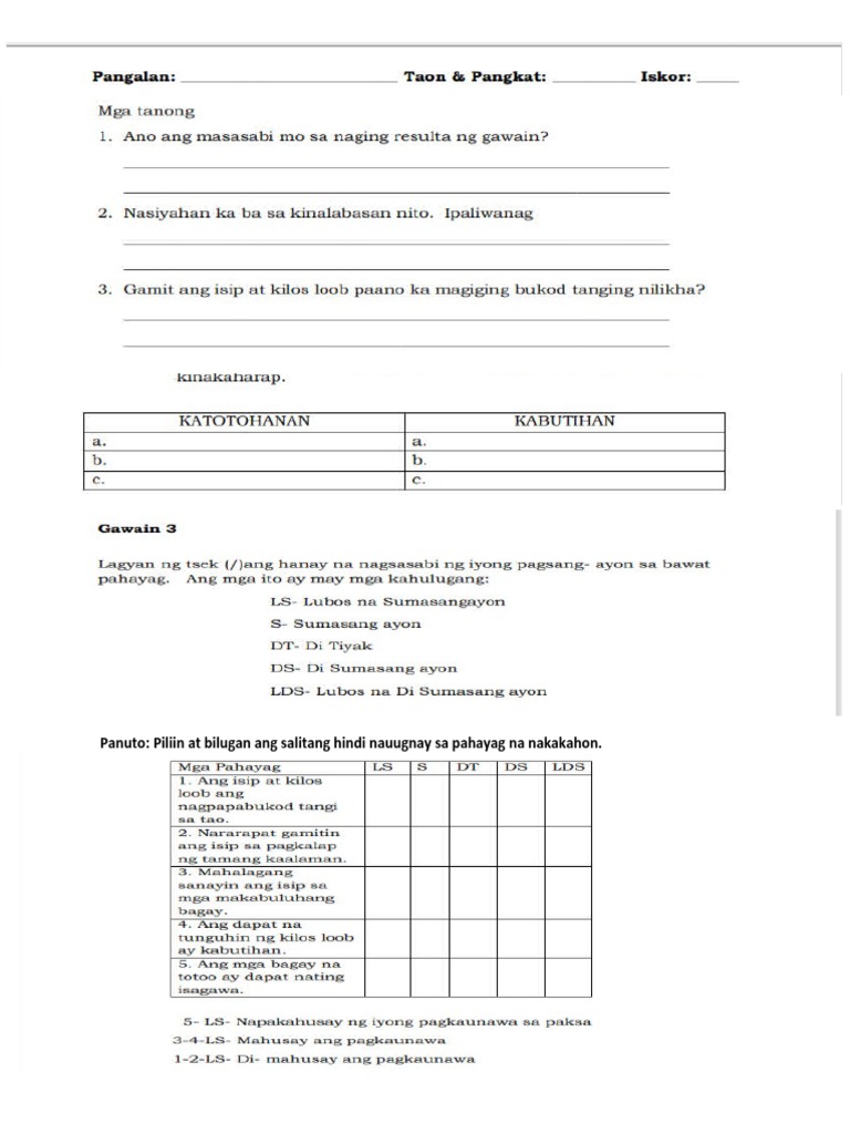 Pagsasanay 2 Esp7 | PDF