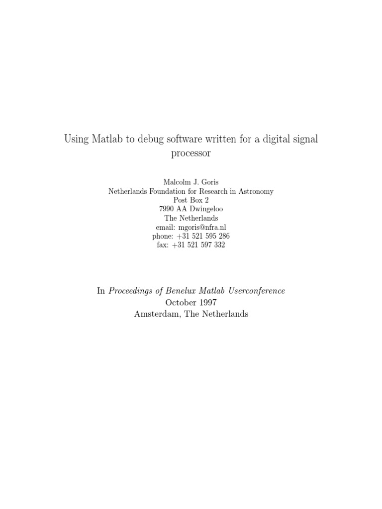 Using Matlab To Debug Software Written For A Digital Signal Processor ...