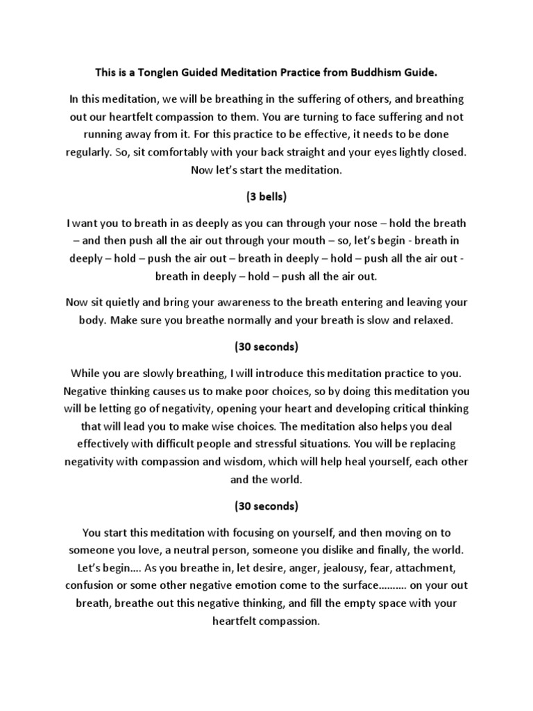 Tonglen Guided Meditation Practice | PDF | Meditation | Compassion