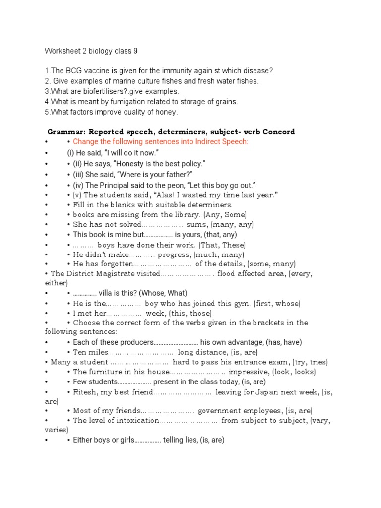 Worksheet 2 Biology Class 9 | PDF